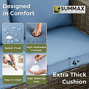 Outdoor PE Wicker Loveseat Sofa, All Weather 2 Seater Small Patio Sofa with Anti-Slip Cushions, Rattan Loveseat Couch Outdoor Furniture for Backyard, Garden, Porch, Blue