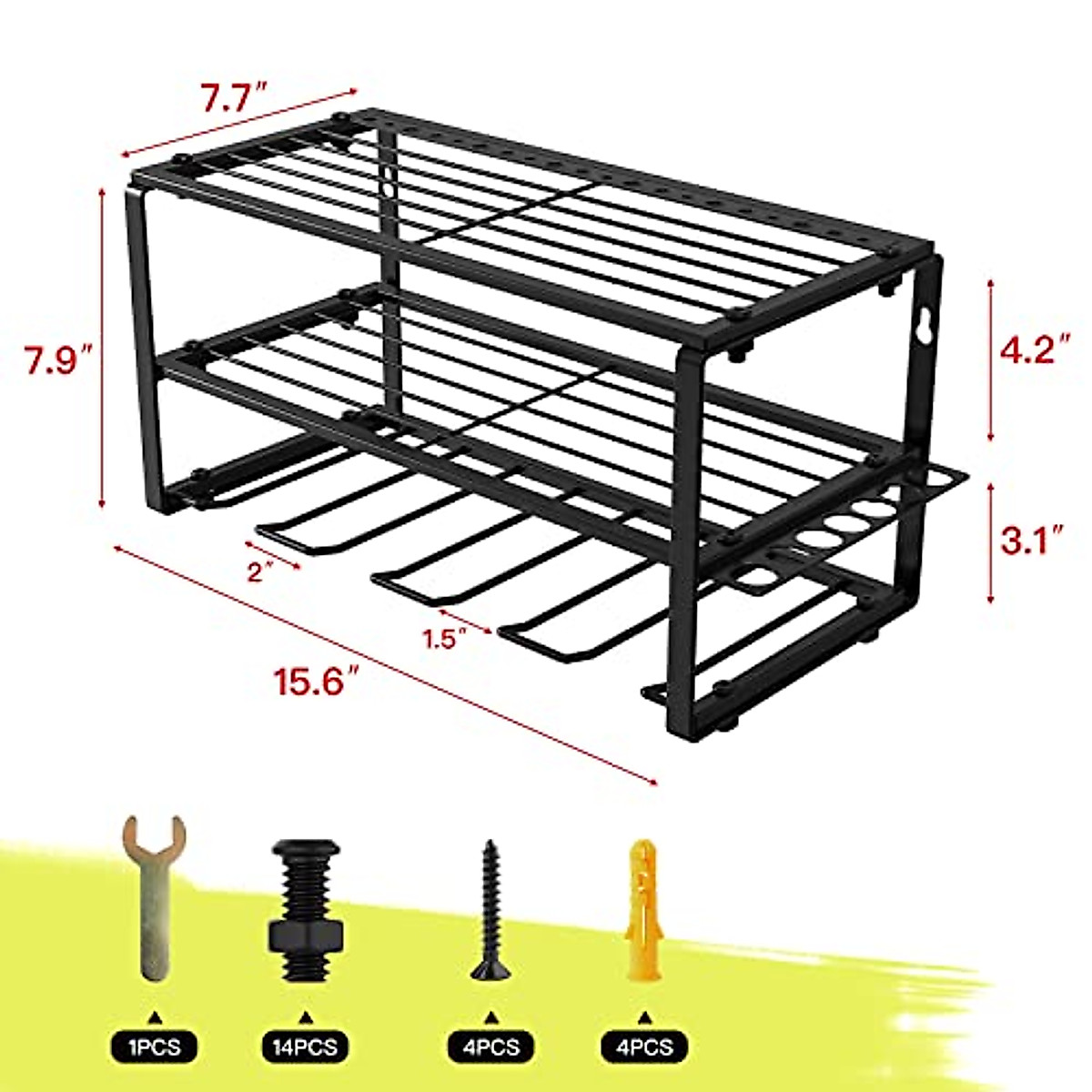 hannger Power Tool Organizer Wall Mount, 3 Layers 4 Holes Drill Organizer Wall Mount, Includes Drill Organizer Wall Mount and Tool Shelf for Maximum Efficiency