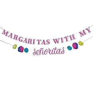 Margaritas with My Senoritas Garland Banner, 8 Feet Long - Bridal Shower or Bachelorette Party Supplies