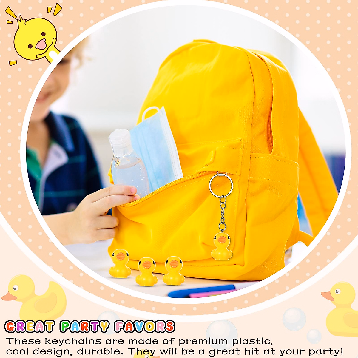 Plastic Duck Keychains Duck Party Favors Cute 3D Duck Chains Small Ducky Pendant Accessories for Birthday Party Baby Shower (Yellow, 96 Pack)