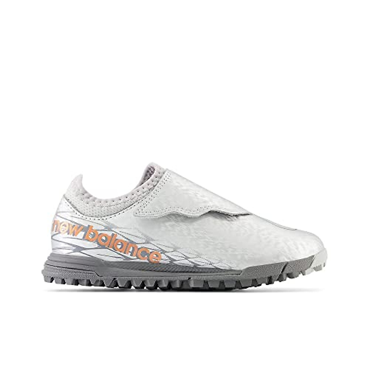 New Balance Boy's Furon Dispatch Turf V7 Soccer Shoe, Silver/Brighton Grey/Copper, 1 Little Kid