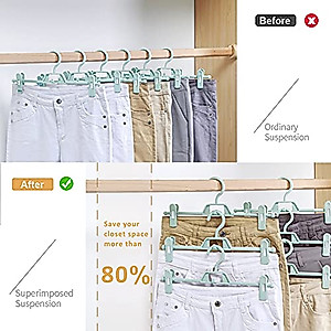 Pants Hangers, Space Saving Skirt Hangers with Adjustable Non-Slip Clips and 360 Swivel Hook & Multi Clothes Hanger Connector Hooks for Jeans, Slacks ( blue10 Pack)