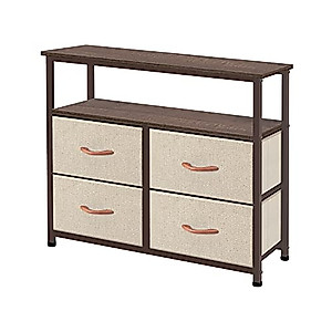 AZL1 Life Concept Dresser with Shelves-Storage Chest for Bedroom, Living Room, Hallway, Closet Organizer with Sturdy Steel Frame, Wooden Shelf, Removable Fabric Drawers, Beige