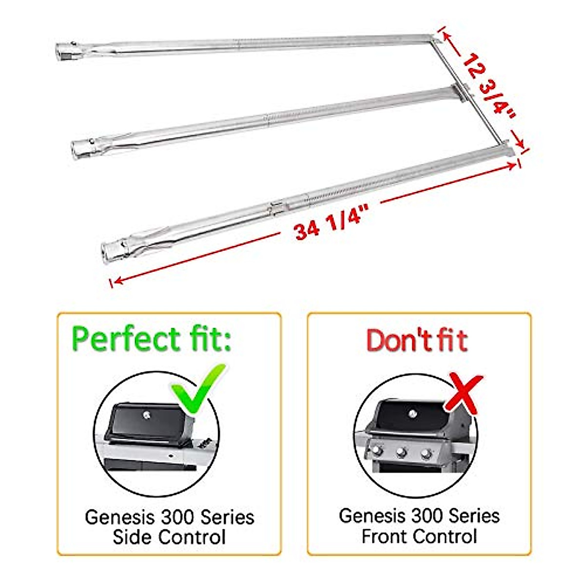 GRISUN 34 1/4 Inches 67722 Grill Burner Replacement 67726 Igniter Kit Replacement for Weber Genesis 300 Series