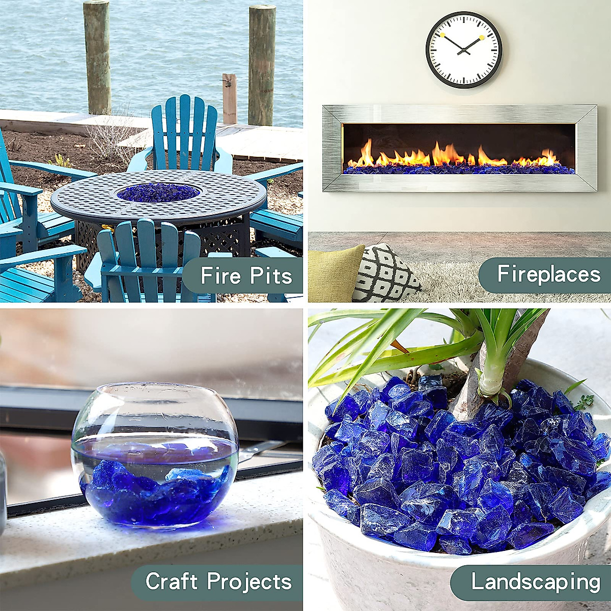 Mr. Fireglass Recycled Fire Glass for Natural or Propane Fire Pit Fireplace Gas Log Sets, 10 Pounds, Cobalt Blue