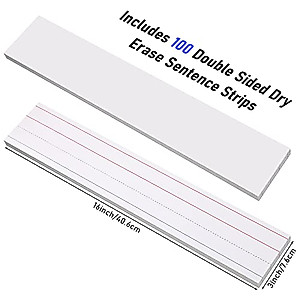 Dry Erase Sentence Strips for Teacher Ruled Sentence Strips Word Writing Strips 16 x 3 Inches White Sentence Strips for Kids Toddlers Students Classroom Supplies (100 Sheet)