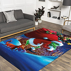 SHOUSE Grinch Christmas Decorations Area Rug, Merry Christmas Rugs for Living Room, Nursery Rug, Winter Holiday Party 8x10 Area Rugs Washable Rug, Festive Bedroom Rug and Room Decor 4 (84*60 inches)