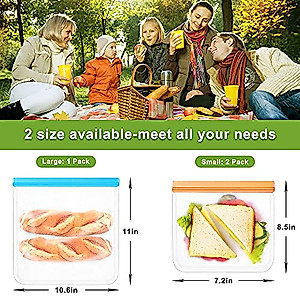 BLOCE Reusable Ziplock Bags Silicone, 3 Pack BPA FREE Flat Freezer Bags, FDA Grade Leakproof Reusable Vacuum Bags, Lunch Bags For Meat Fruit Cereal Snacks