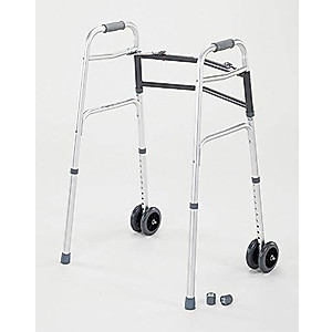 Cardinal Health CWAL0010B Heavy Duty Dual Release Aluminum Walker with 5IN Dual Front Wheels, Bariatric, 33-43IN, 500LB