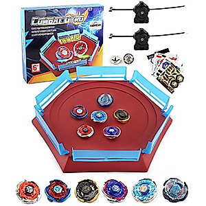 AIBREAY Bey Battling Top Stadium Blade Battle Set, 6 Metal Fusion Spinning Tops 2 Launchers 1 Arena Combat Game, Toy Gift for Kids Boys Ages 6+…