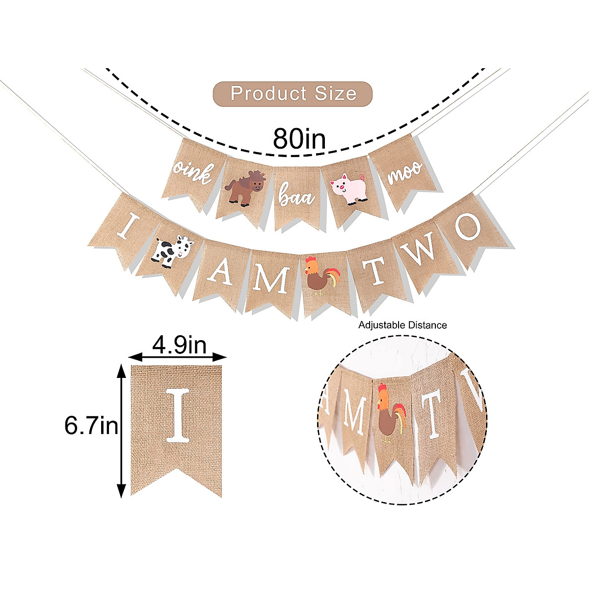 Oink Baa Moo I am Two Banner - Farm Second Birthday, Burlap Birthday Banner, Farm 2nd Birthday, Farm Theme Birthday, Farm Animals Birthday