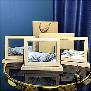 3D Glass Sandscape Hourglass Moving Sand Art Picture Rectangle Glass Ornaments Desktop Decoration Quicksand Painting Home Decor (Blue)