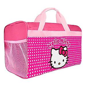 Hello Kitty Duffle Bag Set for Kids - 4 Pc Bundle with Hello Kitty Luggage Carry On Suitcase Bag, Water Bottle, Stickers, and More | Hello Kitty Travel Bag Set