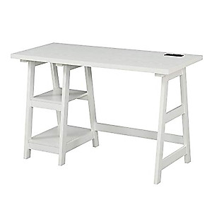 Convenience Concepts Designs2Go Trestle Desk with Charging Station and Shelves, White