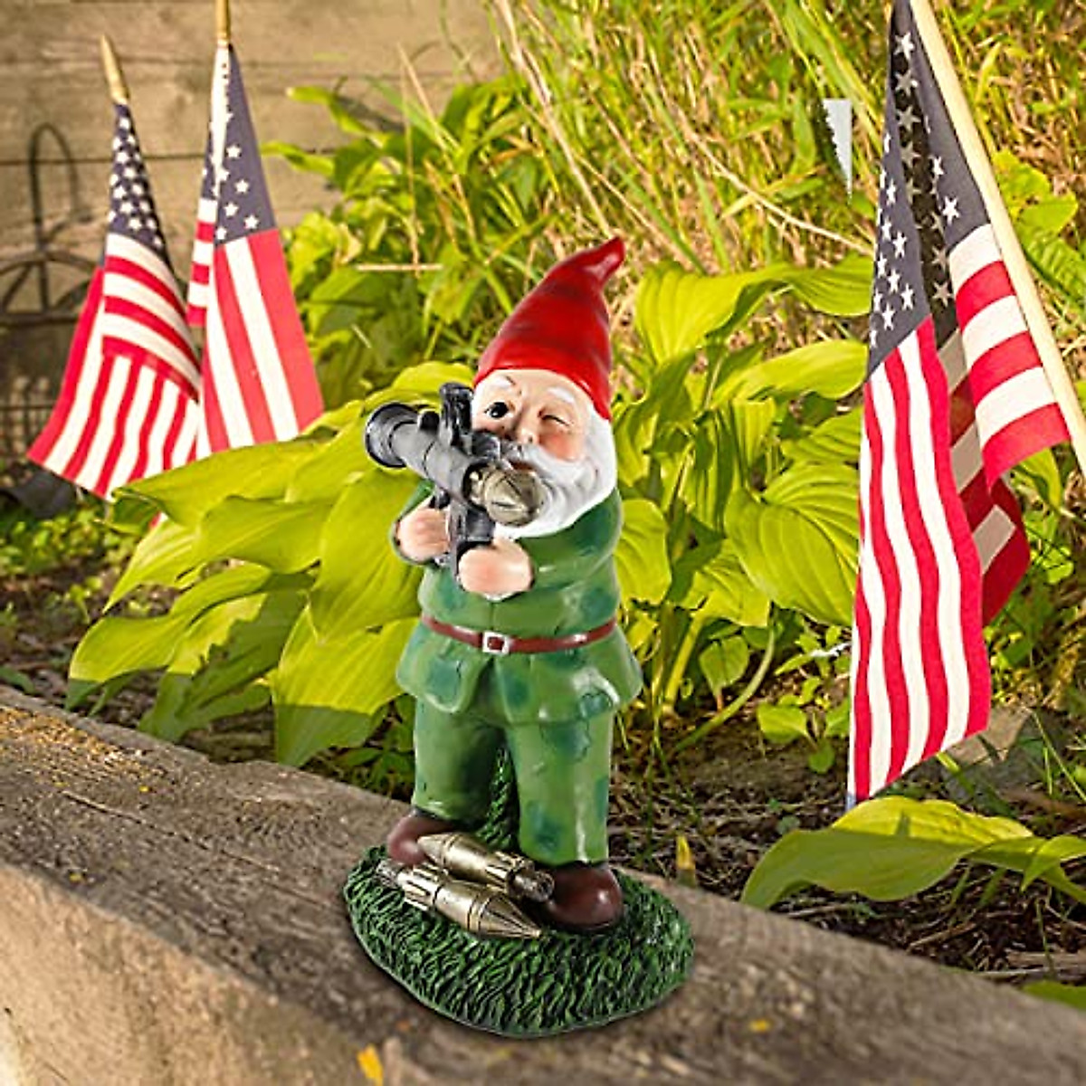 PERFECTOP Solar Military Garden Gnome Statue with RPG, Large War Army Combat Defender Soldier Patriotic Gnome Figurine with Gun, Outdoor Patio Yard Lawn Decor, Thanksgiving Christmas Ornament Gift
