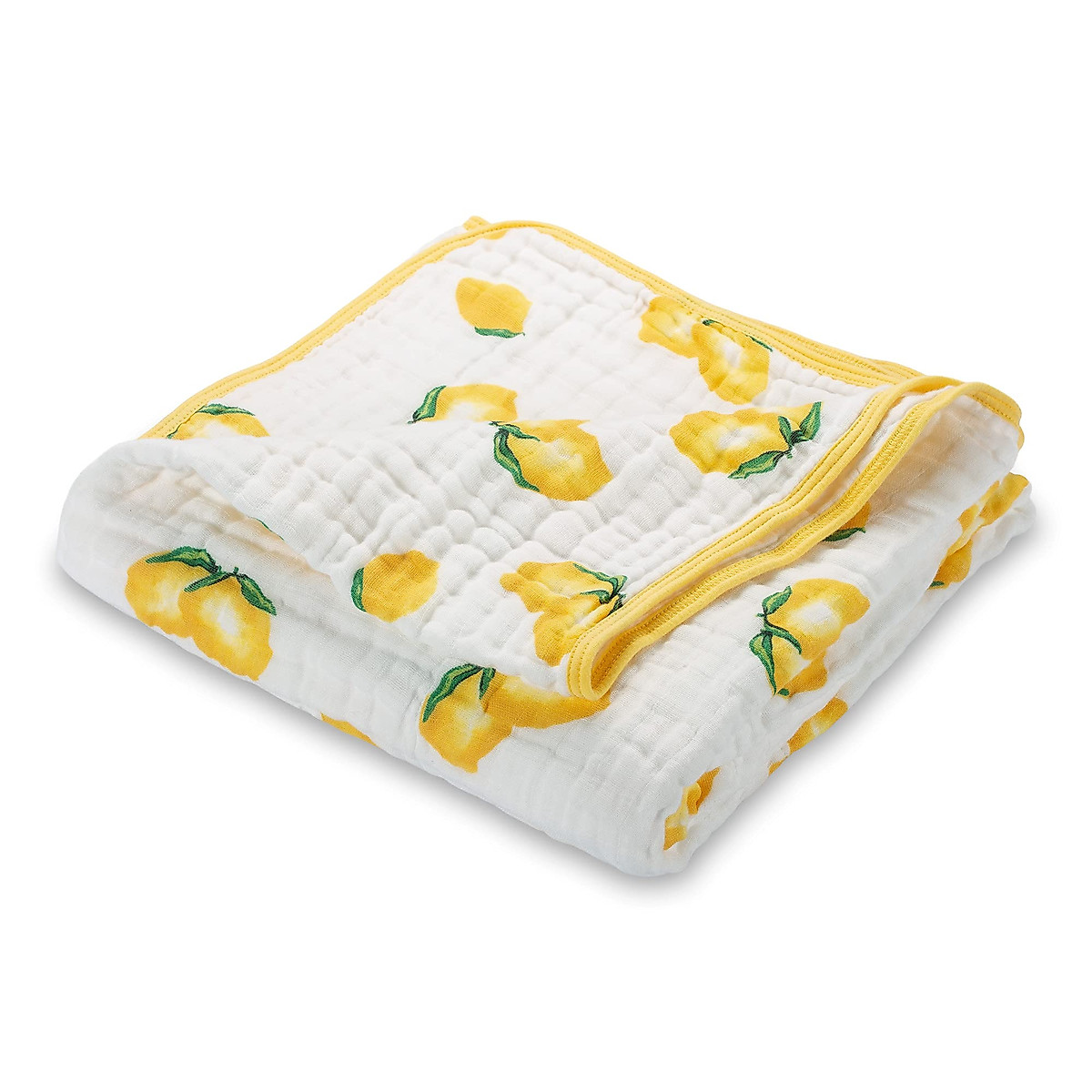 LollyBanks Muslin Baby Quilt, 100% Cotton Baby Blanket for Boys and Girls, Large 47 x 47 Inches Versatile Crib Blanket, 6 Layers Newborn Blanket, Durable Baby Bedding, Registry (Sunny Lemon Print)