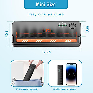 Upgraded Mini Bag Sealer，4000mAh Rechargeable Handheld Mini Heat Sealer with 4.7" Heating Strip & 5 Adjustable Gears-Quick Heat Bag Resealer for Chip Bag, Snack Bag, Plastic Bag - Keep Food Fresh