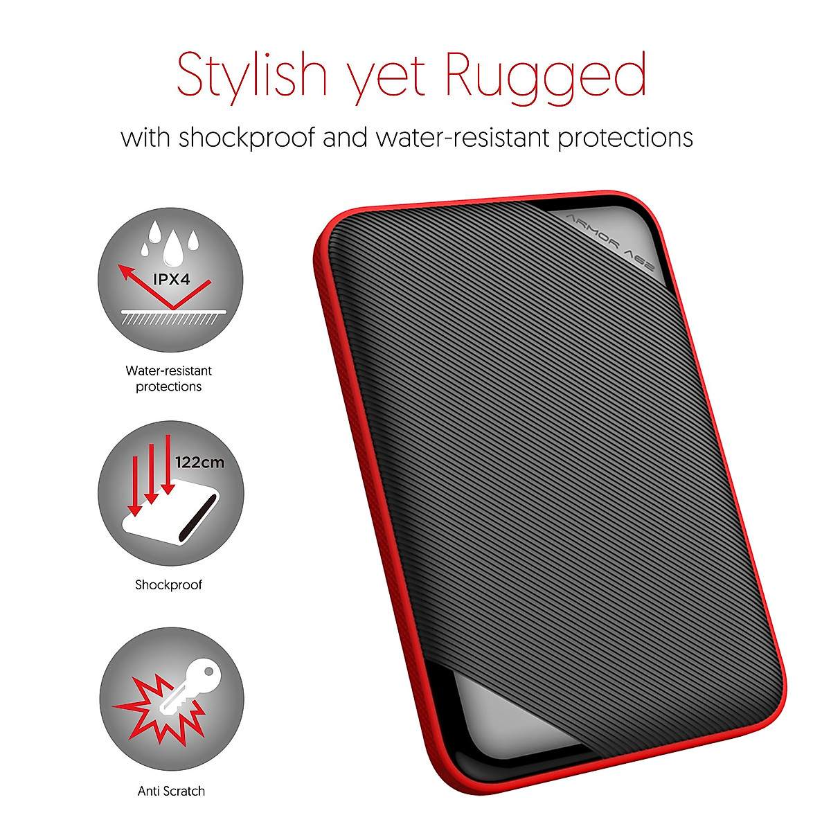 SP 1TB Rugged Portable External Hard Drive Armor A30, Shockproof USB 3.0 for PC, Mac, Xbox and PS4, Black