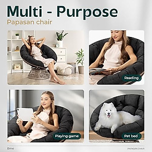 Bme 40" Ergonomic Wicker Papasan Chair with Soft Thick Density Fabric Cushion, High Capacity Steel Frame, 360 Degree Swivel for Living, Bedroom, Reading Room, Lounge, Onyx Stone - Brown Base