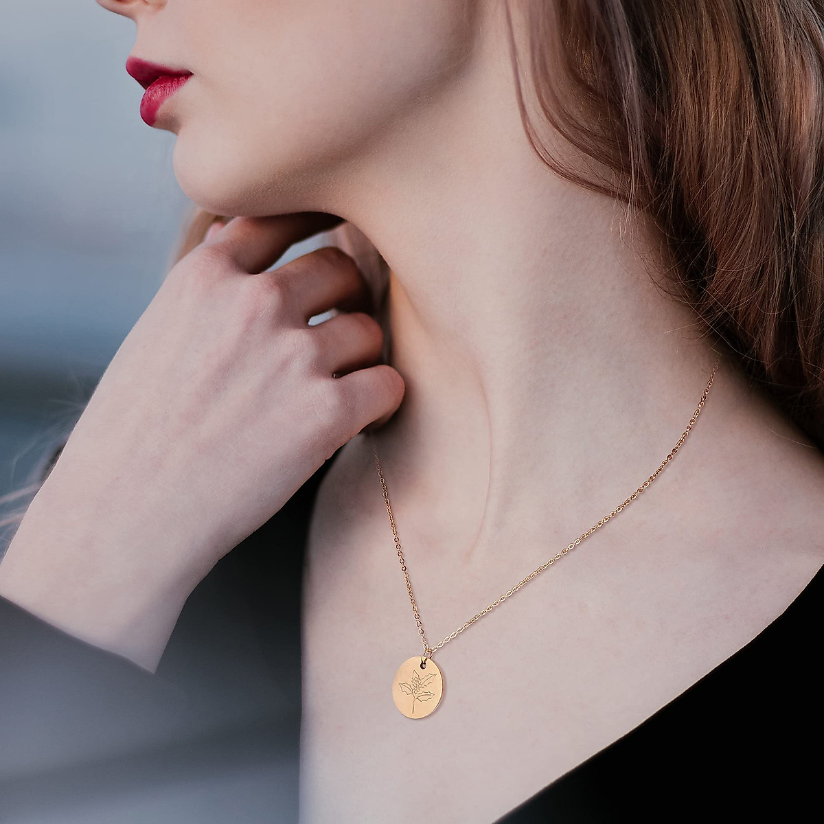 JoycuFF Lily Wild Flower Gold Coin Necklace for Women Dainty Birthday for Mom Girlfriend Daughter Sister 18K Gold Filled Jewelry Christmas Valentine's Day Gifts for Her