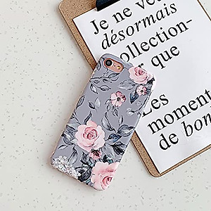 YeLoveHaw iPhone SE 2020 Case, iPhone 8 Case, iPhone 7 Case for Girls, Flexible Soft Slim Fit, Floral and Purple & Gray Leaves Pattern Cute Phone Case for iPhone8 / iPhone7 / iPhoneSE (Pink Flowers)