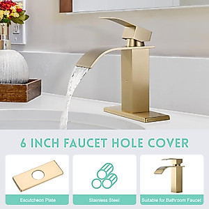 6 Inch Faucet Deck Plate, Brushed Gold Escutcheon Faucet Plate for Bathroom Sink 1 Hole or 3 Hole 4 Inch Centerset Basin Sink Hole Cover, Stainless Steel Faucet Hole Cover