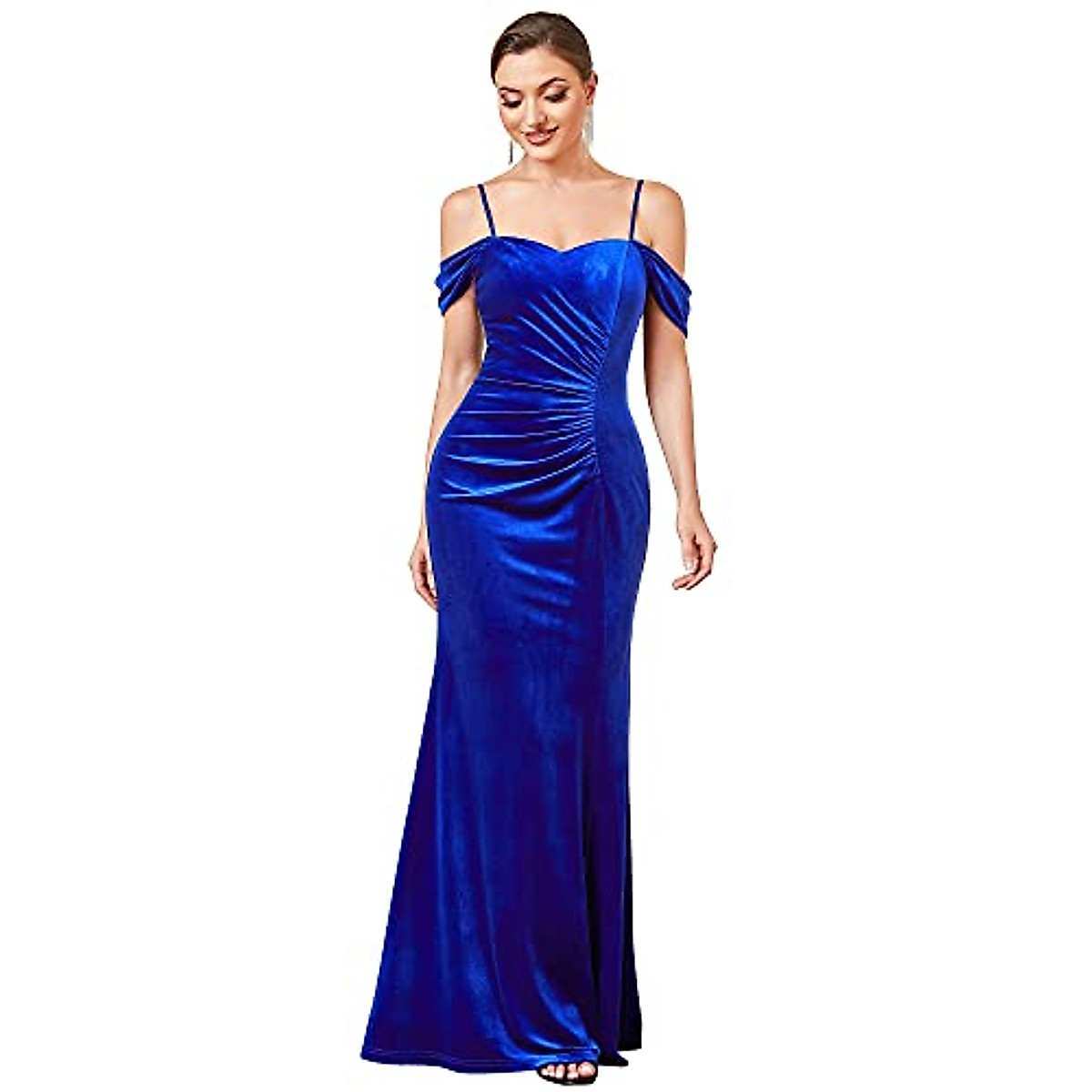 Ever-Pretty Women's Adjustable Spaghetti Straps Backless Memaid Maxi Velvet Evening Dresses Sapphire Blue US6