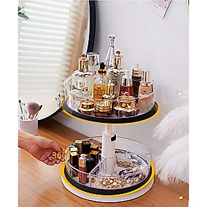 Yesland 2-Tier Lazy Susan Turntable with Large Bin and 3 Dividers, 11.25'' Height Adjustable Cabinet and Spice Rack Organizer with Removable Clear Storage Bins for Kitchen Pantry Snack Fruit Makeup