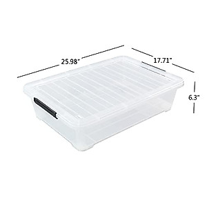 Leendines Plastic Underbed Storage Box, 40 Quart Clear Shallow Box with Wheels Set of 3