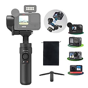 INKEE Falcon Plus Gimbal Stabilizer for Gopro w/Media Mod for Go Pro Hero 10/9/8/7/6, for Insta360 Osmo Action Anti-Shake Wireless Control Handheld Gimble w/Tripod Stand Original Screw Mounting Plate