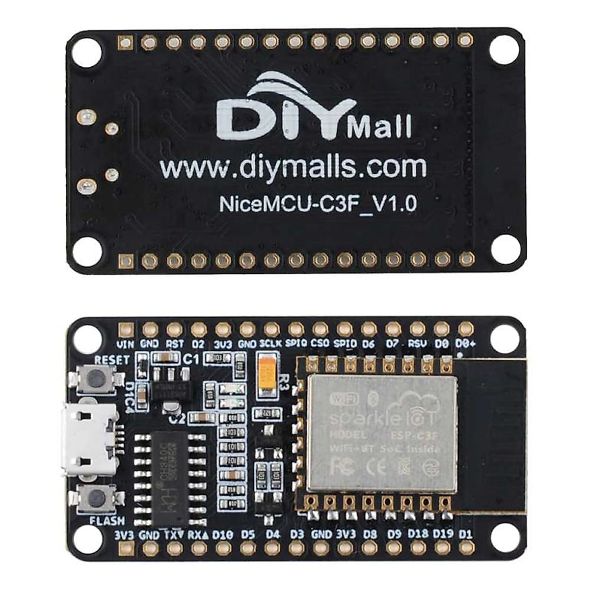 DIYmall NiceMCU-C3F V1.0 ESP32-C3 WiFi+Blue-Tooth Development Board, 4MB Flash 32-bit RISC-V Single-core Processor for IoT Smart Home (Pack of 3)