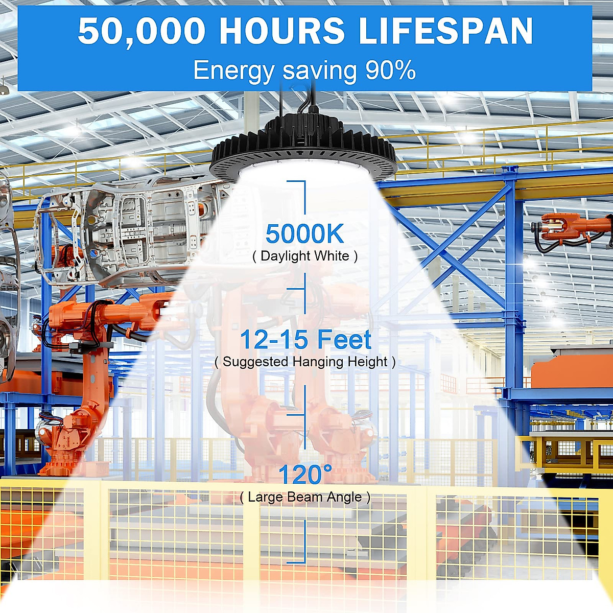 OPENLUX 150W UFO LED High Bay Light 21750LM 0-10V Dimmable High Bay LED Shop Lights UL DLC Approved Warehouse Light 5000k Daylight