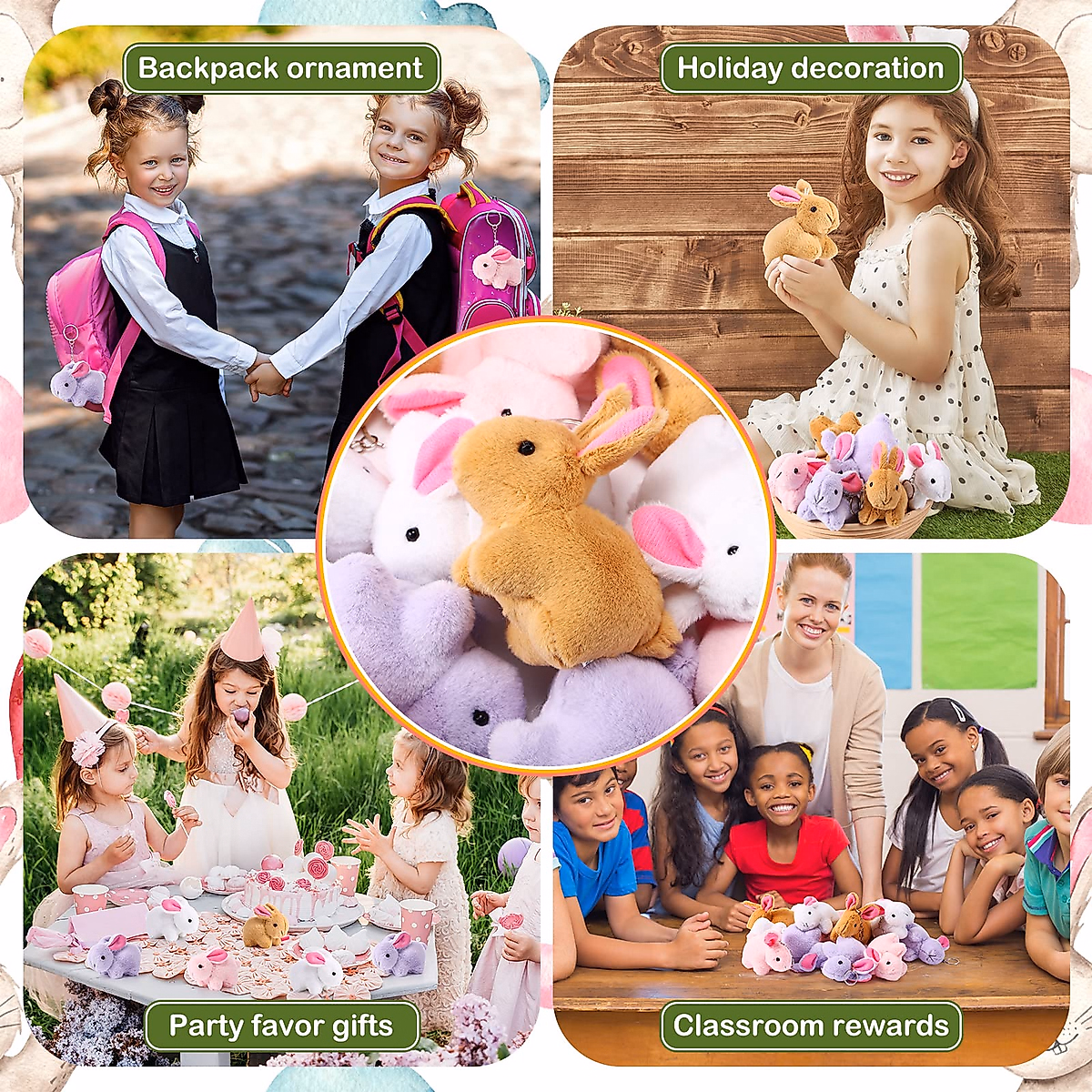 Sratte 16 Pcs Easter Bunny Stuffed Animal Bulk 4.7 Inch Small Plush Rabbit Keychains Detachable Bunny Party Favors Plushies Gifts for Birthday Baby Shower Easter Basket Stuffers Decorations