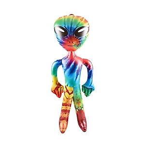 Novelty Treasures Colorful UFO Alien Inflate 3 Pack Space Galaxy Tie Dye Rainbow Party Decorations