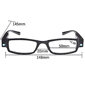 Reading Glasses with Light Bright LED Readers with Lights Reading Glasses Lighted Magnifier Nighttime Reader Compact Full Frame Eyewear Unisex Clear Vision Lighted Eye Glasses,+3.5
