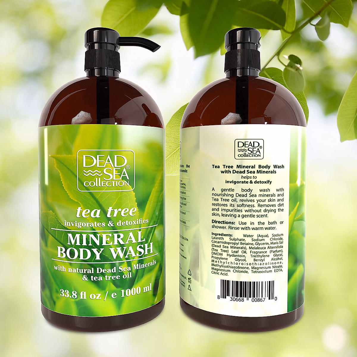 Dead Sea Collection Tea Tree Body Wash for Women and Men - with Pure Dead Sea Minerals and Tea Tree Oil - Cleanses and Moisturizes Skin - Pack of 2 (67.6 fl. oz)