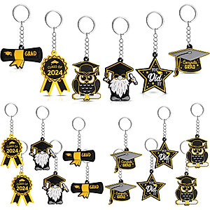 Sureio 30 Pcs Class of 2024 Graduation Keychains Gifts for 6 Designs Rubber Inspirational 2024 Grad Gifts Class of 2024 Decorations(Blue and Gold)