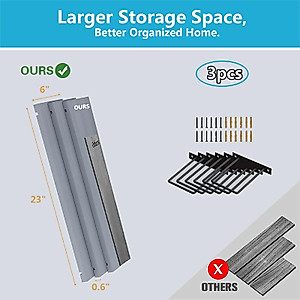 EALLRINEC Floating Shelves, 24 Inches Easy to Install Wall Mounted Shelves, Wall Shelves Set of 3, Rustic Wood Shelves for Wall Décor, Storage Shelves for Living Room (Grey)