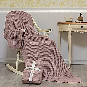 Amélie Home Soft Cozy Waffle Knit Throw Blanket with Ruffled Fringe, Decorative Lightweight Knitted Throw Blankets for Couch Bed Sofa (Misty Rose, 50'' x 60'')