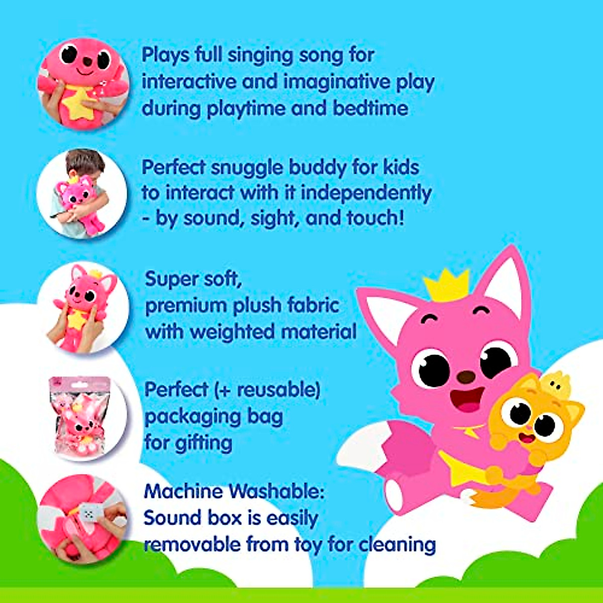 Pinkfong Singing Plush Toy, 11" Stuffed Animal Toys, Interactive Musical Baby Toys for Toddlers, Gifts for Boys & Girls