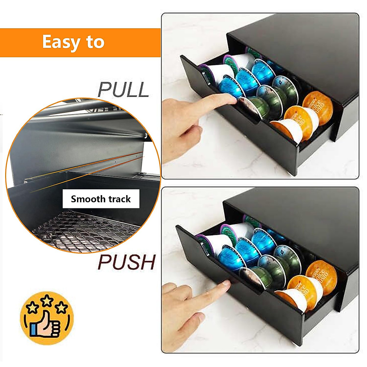 Meelio Coffee Pods Holder, Nespresso pods holder Storage Drawer Compatible with Nespresso Vertuo Capsules Dolce Gusto and K-Cup, Capsule Storage Drawer Organizer （24-40pods）
