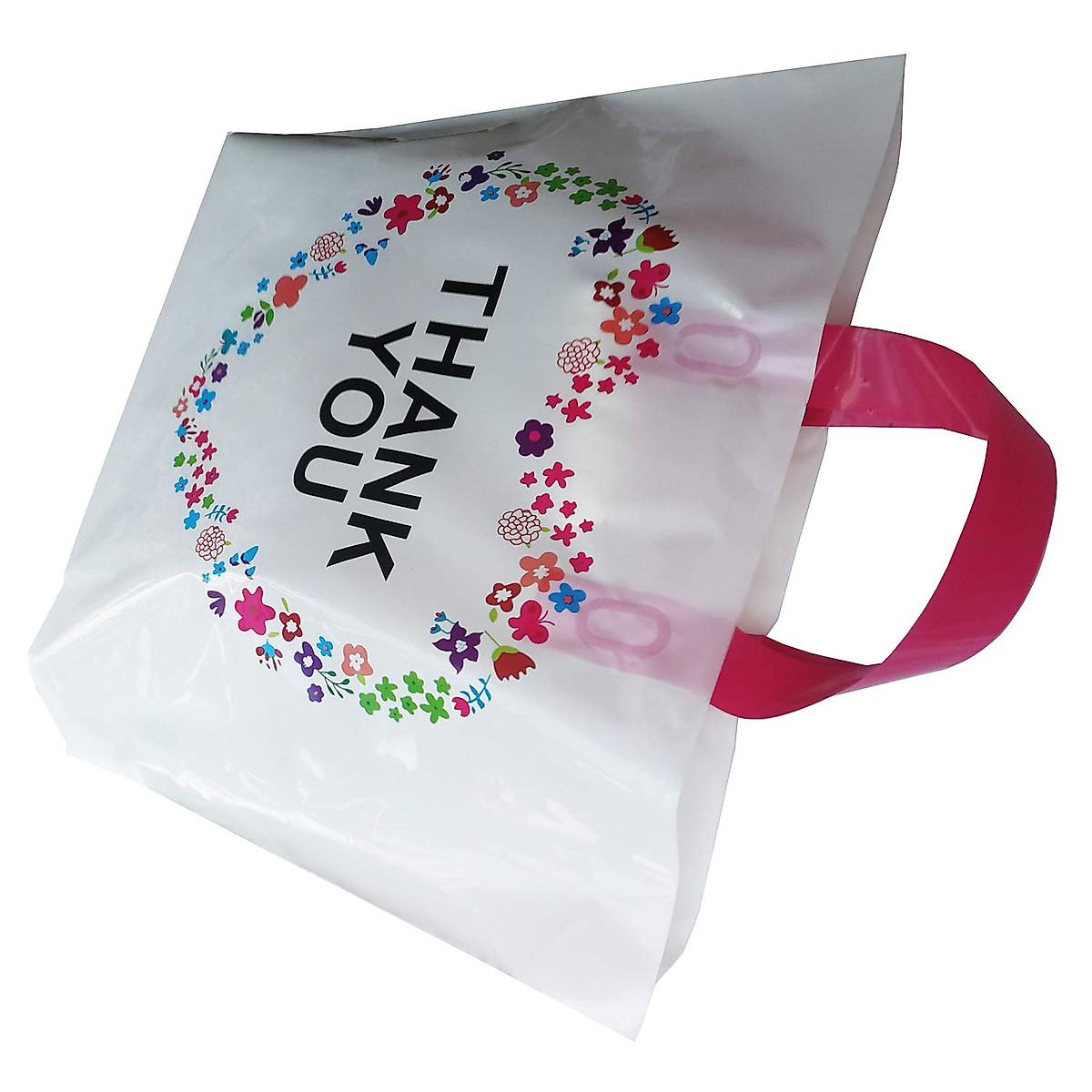 50Pcs Beige Thank You Bags for Small Business,Boutique Bags with Soft Loop Handle,Plastic Christmas Bags,Size:15"x12"x3"（38 * 30 * 8CM 2.8 Mil