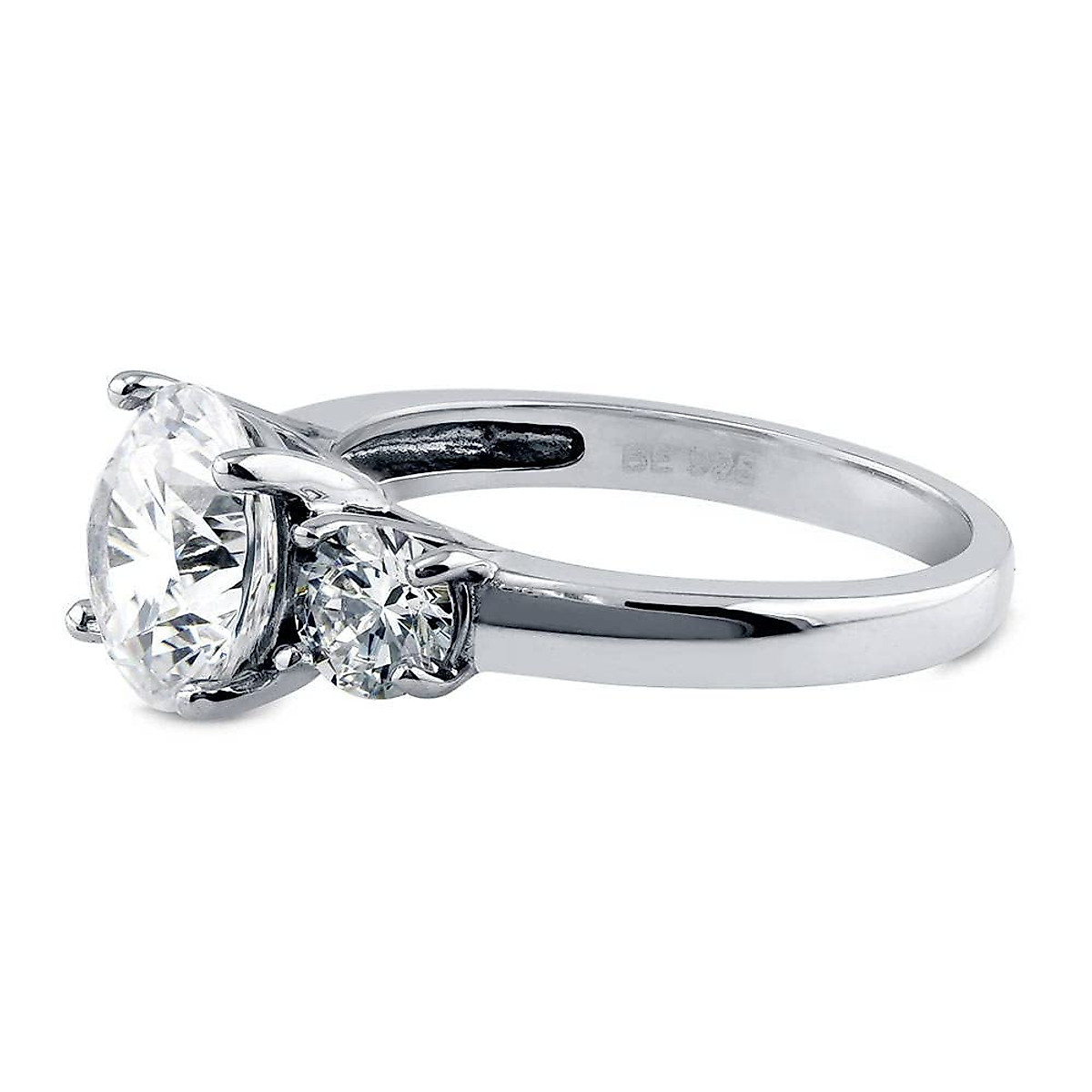 BERRICLE Sterling Silver 3-Stone Wedding Engagement Rings Round Cubic Zirconia CZ Ring for Women, Rhodium Plated Size 4