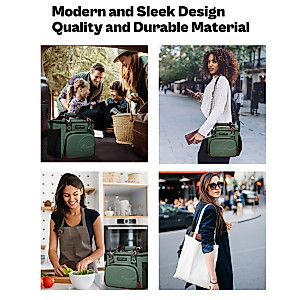 SUNNY BIRD 12L Large Insulated Lunch Bag, Foldable Lunch Cooler Box for Women Adult and Men, Fits 18 Cans (Green with boho strap)