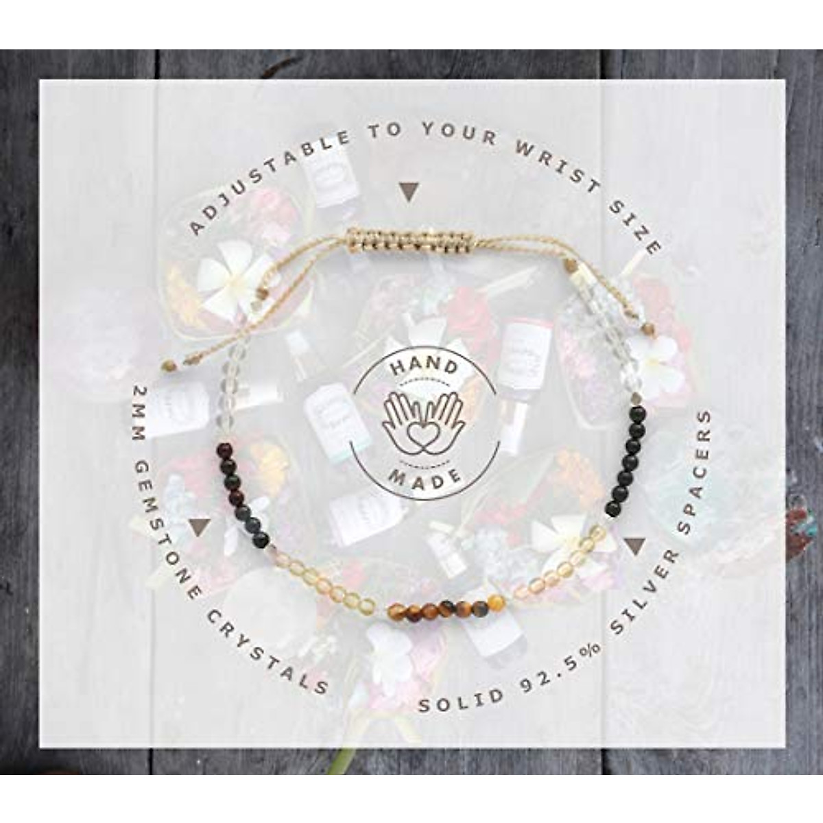 BALIPURA - Protection Aura Bracelet for Women - 2mm SMALL (TINY) BEADS Gemstones, Crystals, Black Tourmaline, Citrine, Quartz, 925 Solid Silver Beads - Spiritual Beaded Keep Bad Spirits Away