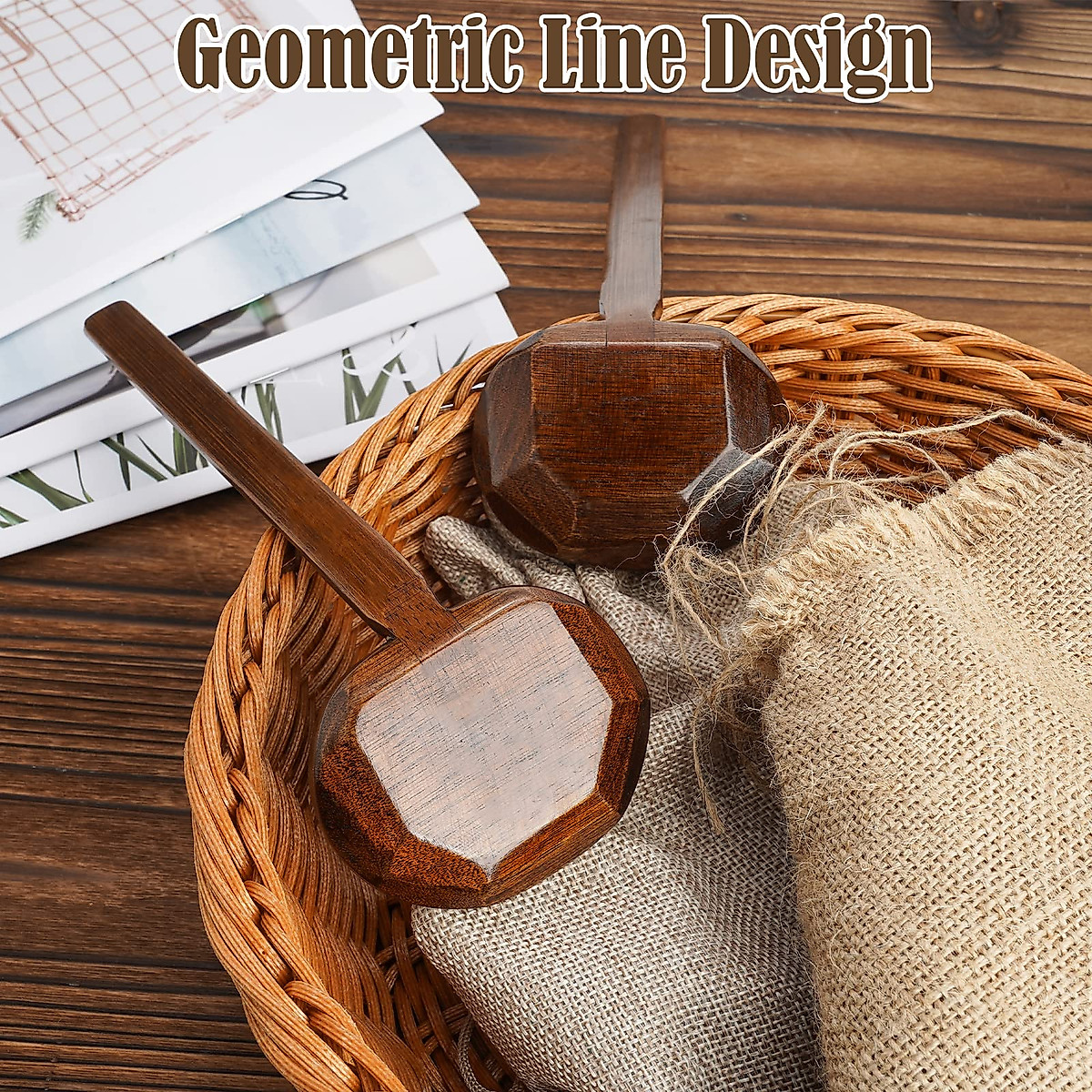 ORYOUGO 6 Pieces Handcrafted Wooden Ramen Soup Spoon with Long Handle Home Tableware Kitchen Utensils, 8.6in