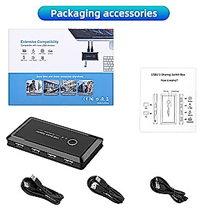 USB Switch Selector KVM Switch 2 Computers Sharing 4 USB Devices USB 2.0 Peripheral Switcher Box Hub for Mouse Keyboard Scanner Printer PCs with One-Button Swapping and 2 Pack USB A to A Cable