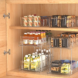 2 Tier Clear Under Sink Organizer with Dividers, Slide Out Bathroom Organization Container Storage Rack, Home Multipurpose Organized Pantry/Kitchen/Counter/Medicine Cabinet Storage Bins (Clear 2-pack)