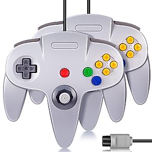 FISUPER Wired N64 Controller Classic Gamepad Joystick for N64 Console (2 Pack Grey)