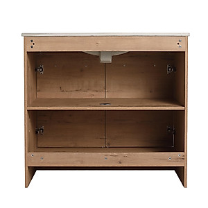 Dowell Oak Natural Bathroom Vanity with Ceramic Sink Combo, Modern Bathroom Cabinet with Soft-Close Door, Freestanding Single Bathroom Vanity Set (36 Inch)